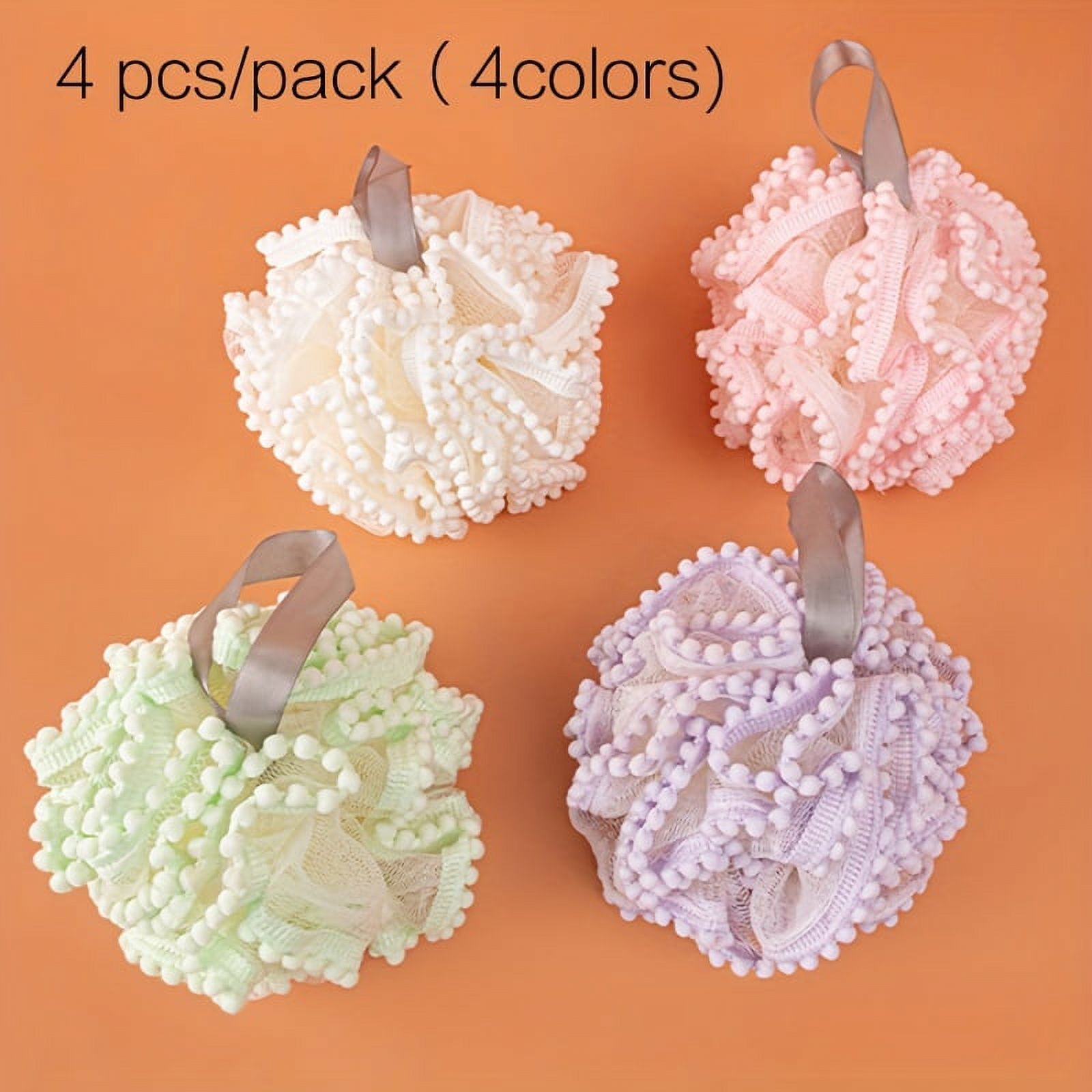 4pcs Lace Super Exfoliating Home Spa Shower Loofah Puffs Sponge, Pouf ...