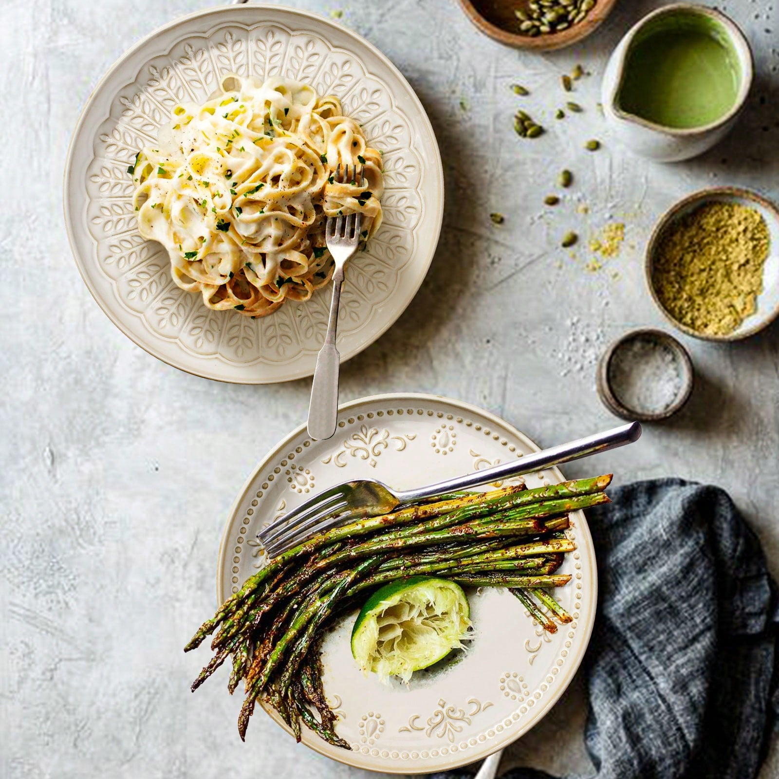 4pcs Large Ceramic Dinner Plates, 10.75 Inch Embossed Kitchen Salad ...