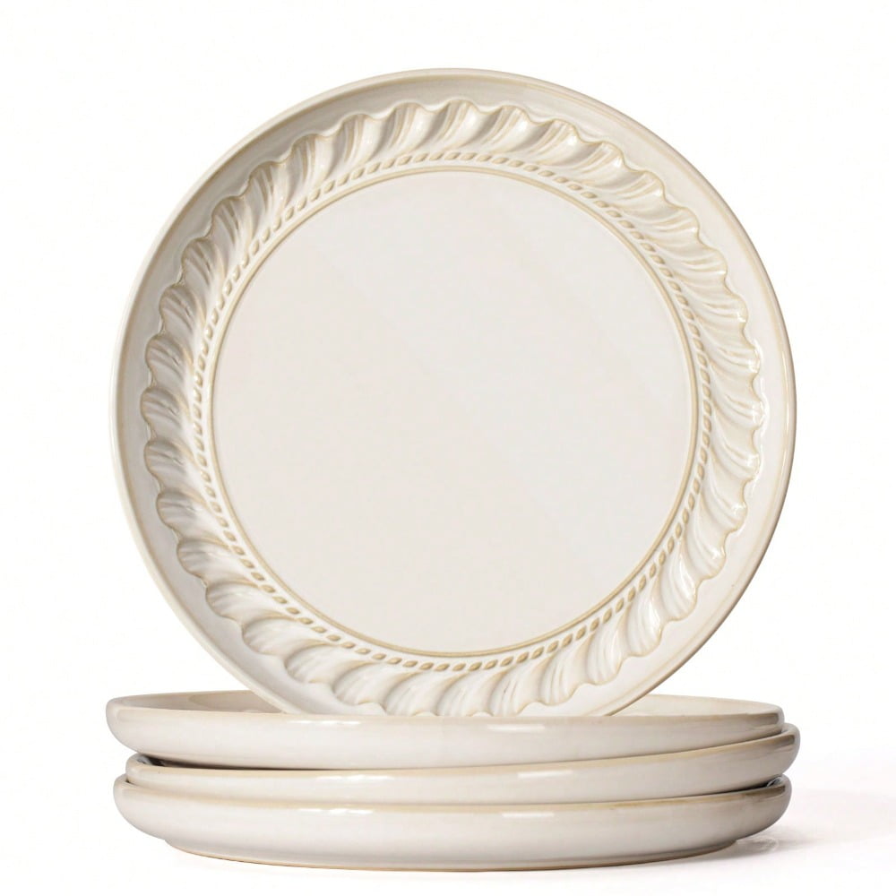 4pcs Large Ceramic Dinner Plates, 10.75 Inch Embossed Kitchen Salad ...