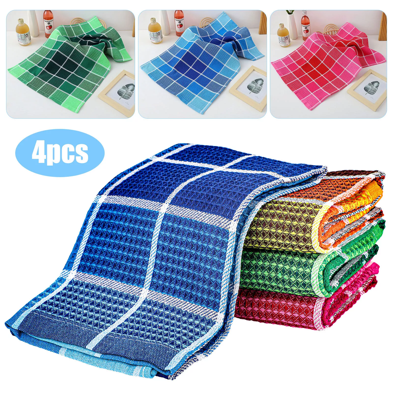 4Pcs Large Kitchen Towels Absorbent Cotton Dish Cloths Bright Colorful ...