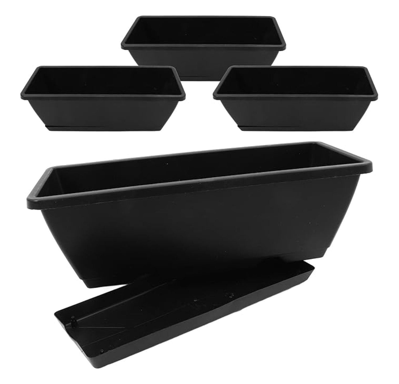 4pcs Large Rectangular Planter Box Set with Tray Deep Gray Resin Flower ...