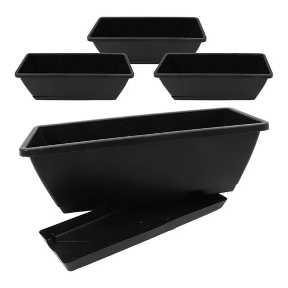 4pcs Large Rectangular Planter Box Set with Tray Deep Gray Resin Flower ...