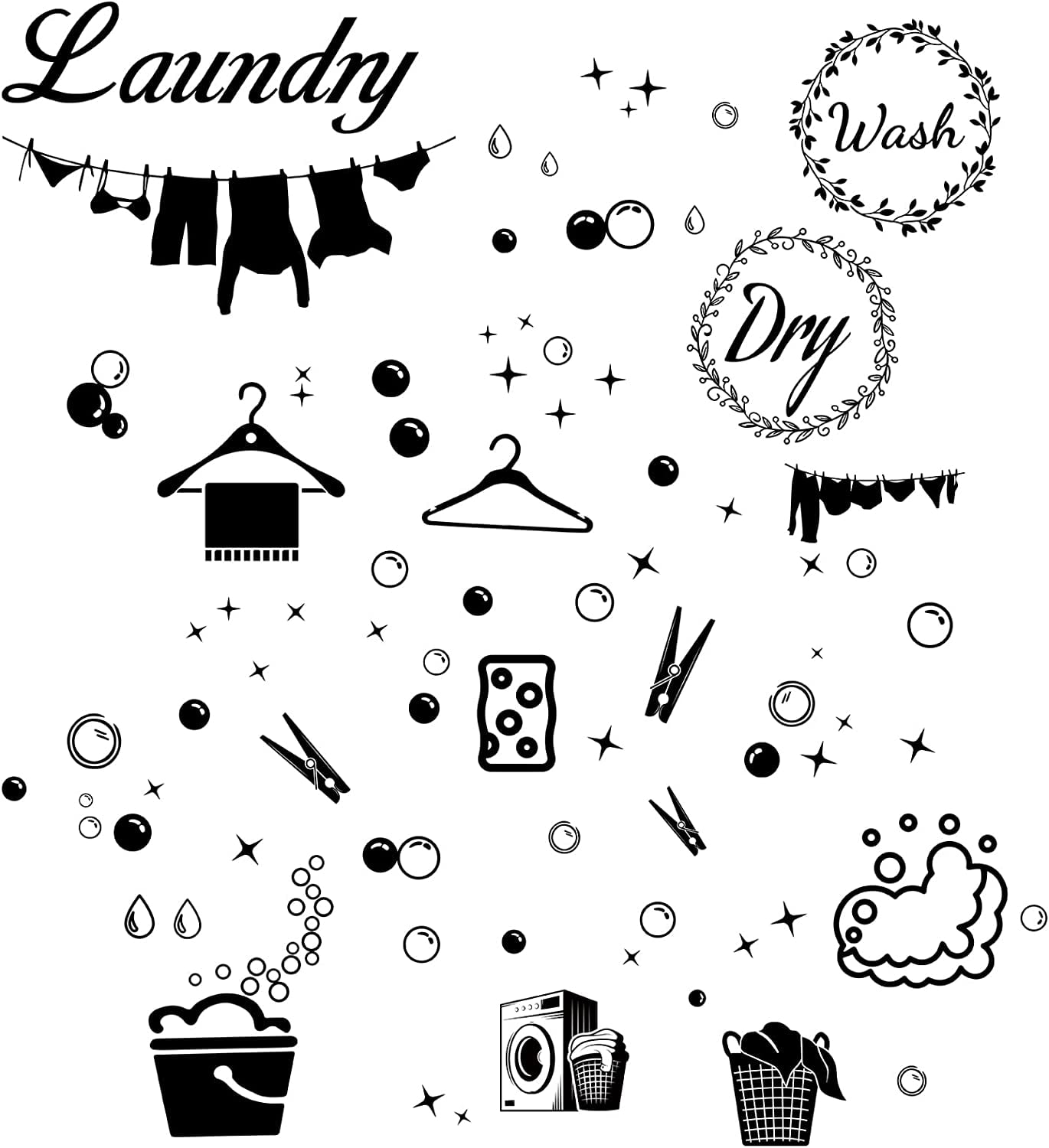 4pcs Laundry Room Vinyl Wall Decals Wash Dry Quote Washing Machine ...