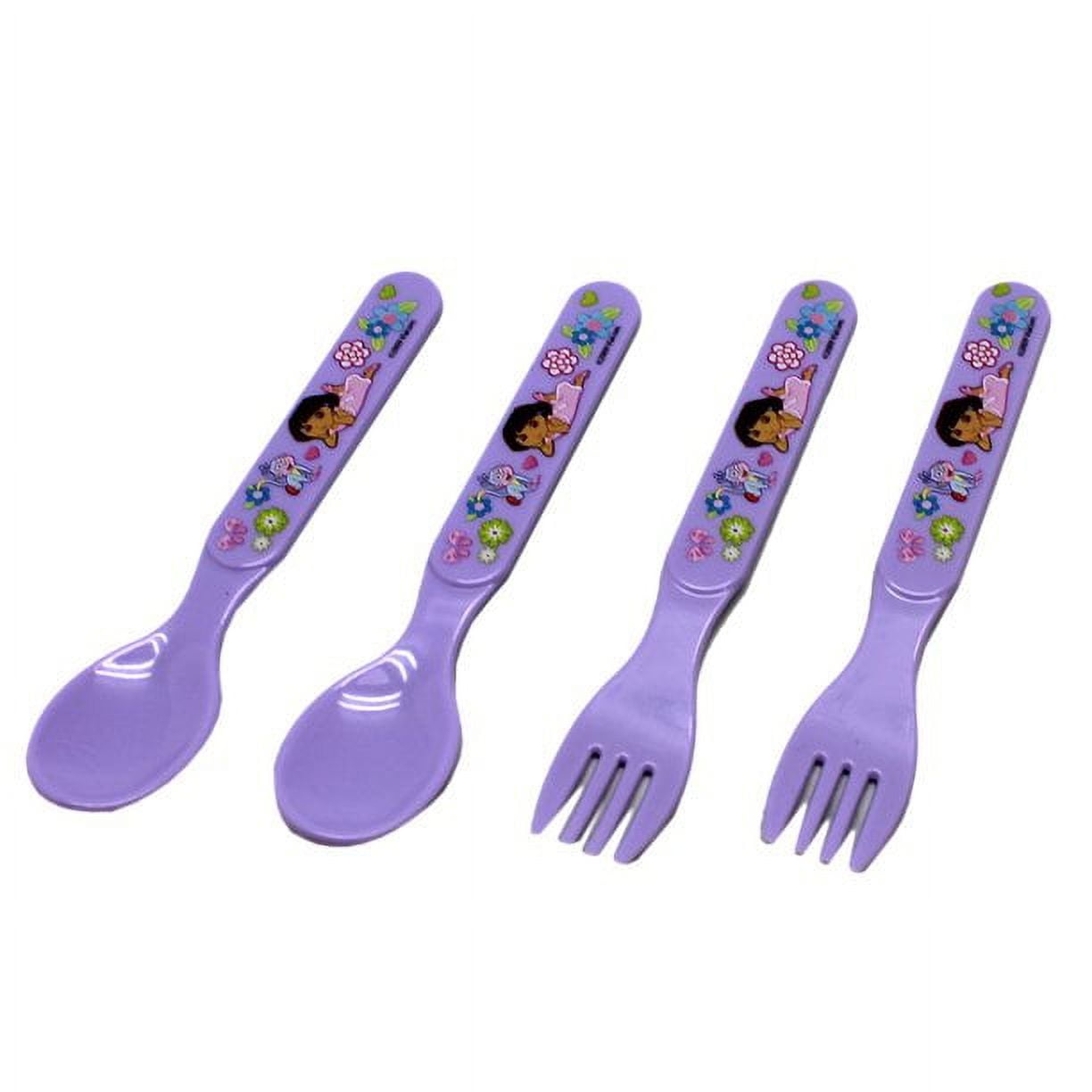 4pcs Lavender Colored Floral Dora and Boots Kids Spoon and Fork Set ...