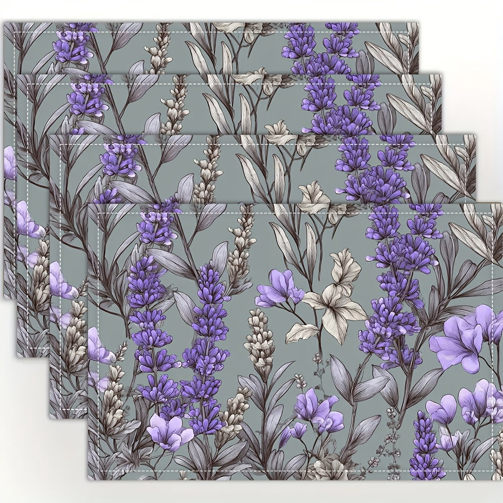 4pcs,Lavender Vintage Style Floral Pattern Placemats, Fashion Print ...