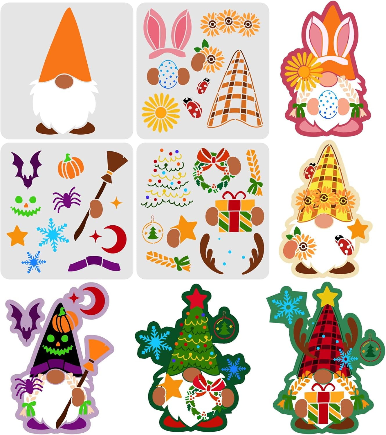 4PCS Layered Gnome Stencils 11.8x11.8 inch Sunflower Snowflake Wreath ...