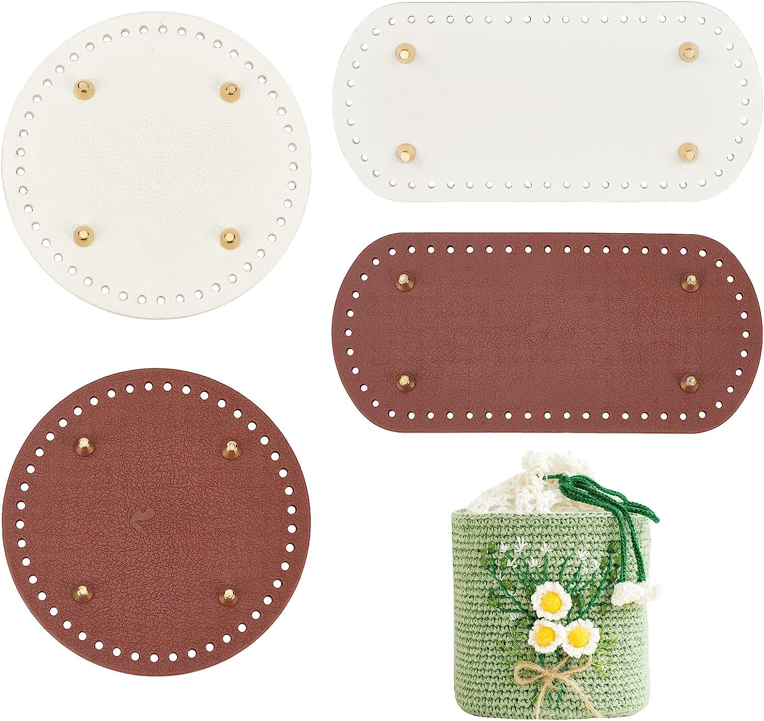 4pcs Leather Bag Bottom for Crochet Bag 2 Colors Bottom Base Pad PU ...