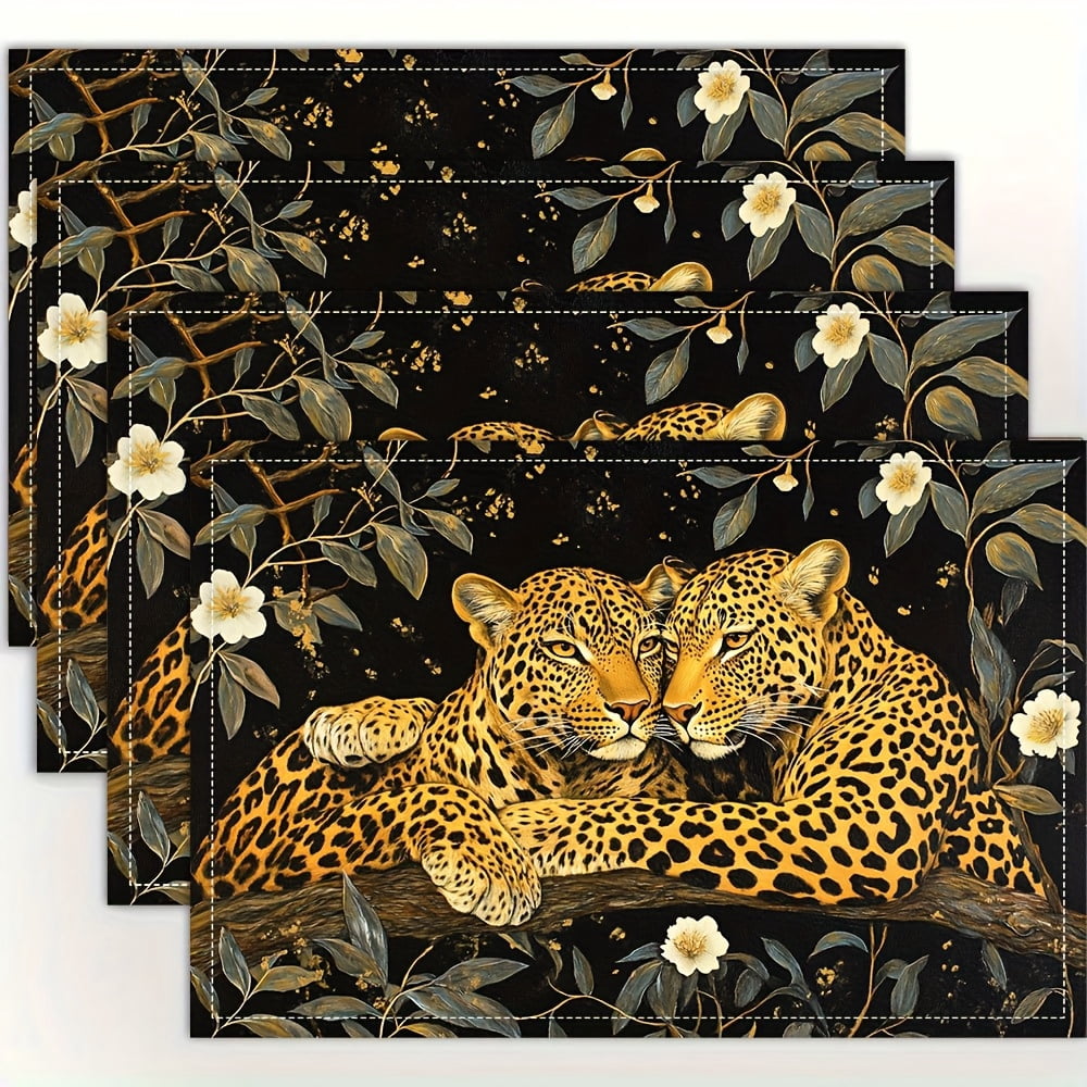 4pcs, Leopard Couple placemats, fashion print pattern table mat, for ...