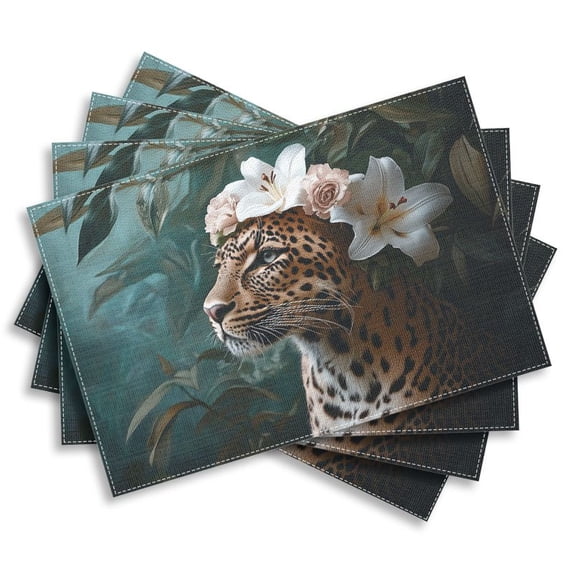 4pcs Leopard Print Placemats - 12x18 Inch Washable Table Mats with ...