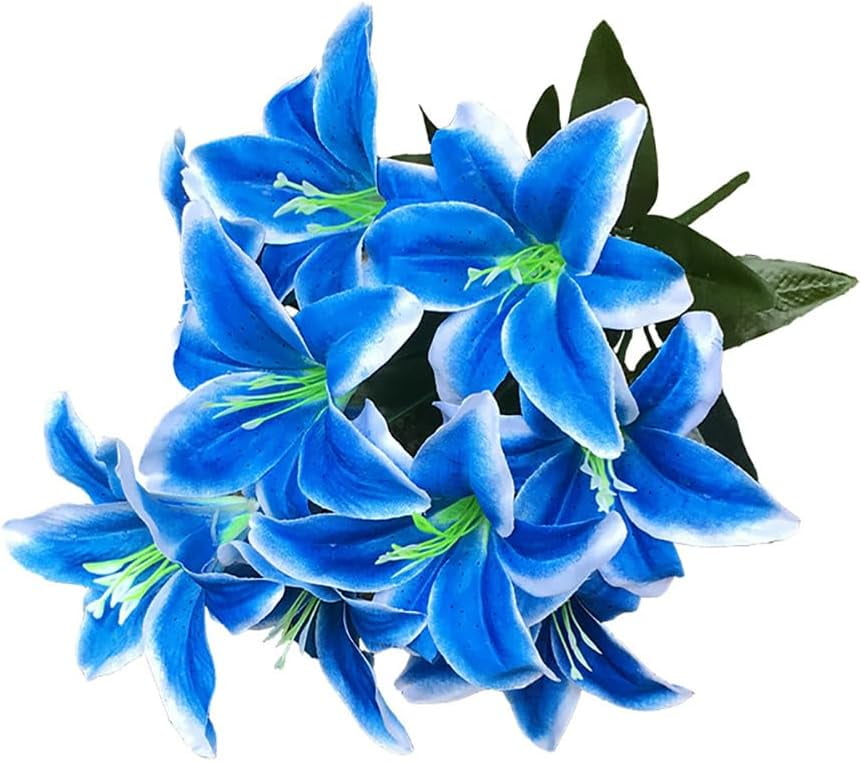 4pcs Lily Bouquet Flowers 10 Heads Real Touch Faux Lilies Flowers Blue ...