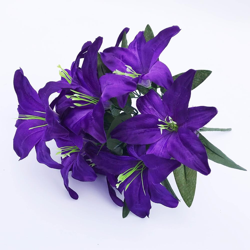 4pcs Lily Bouquet Flowers 10 Heads Real Touch Faux Lilies Flowers Dark ...