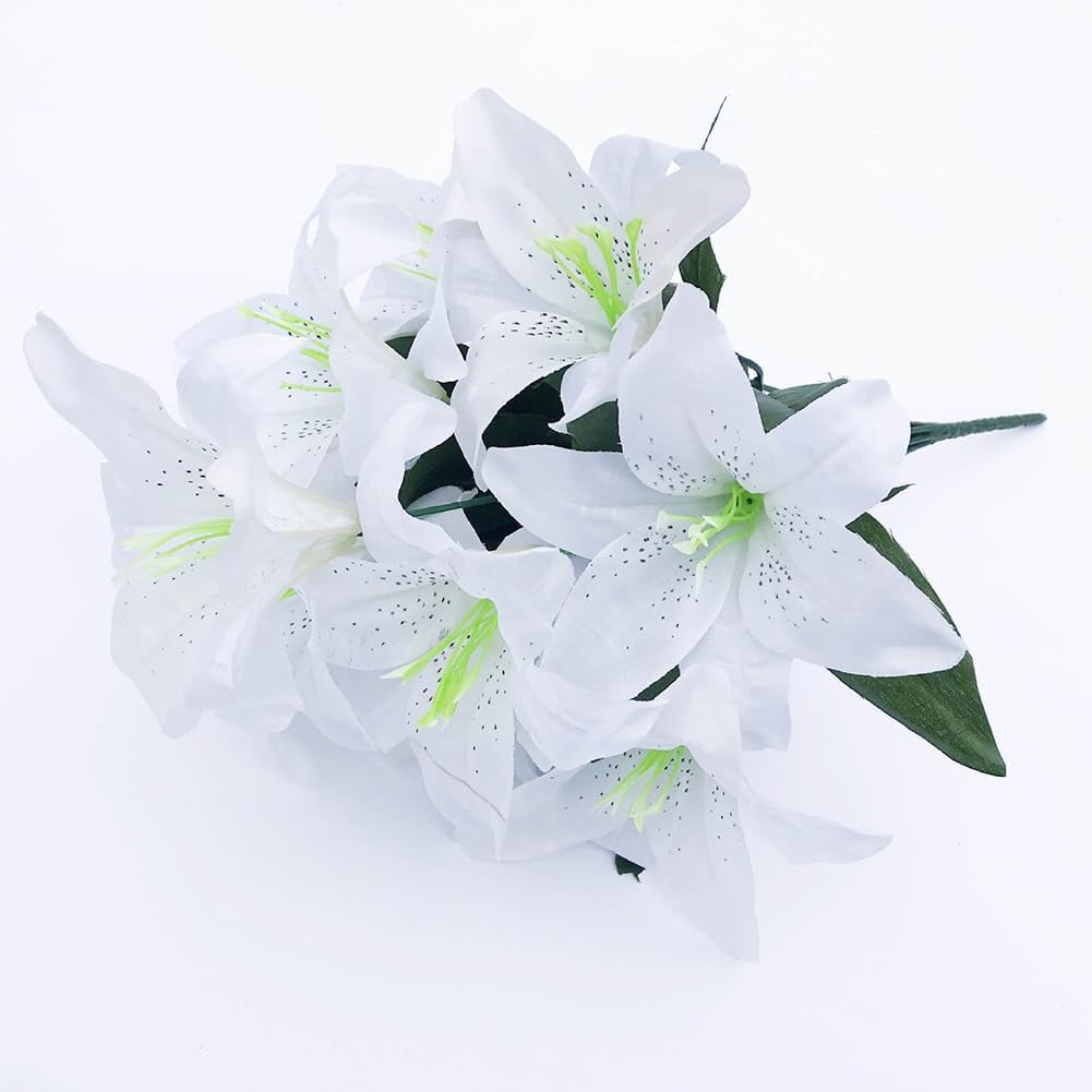 4pcs Lily Bouquet Flowers 10 Heads Real Touch Faux Lilies Flowers White ...