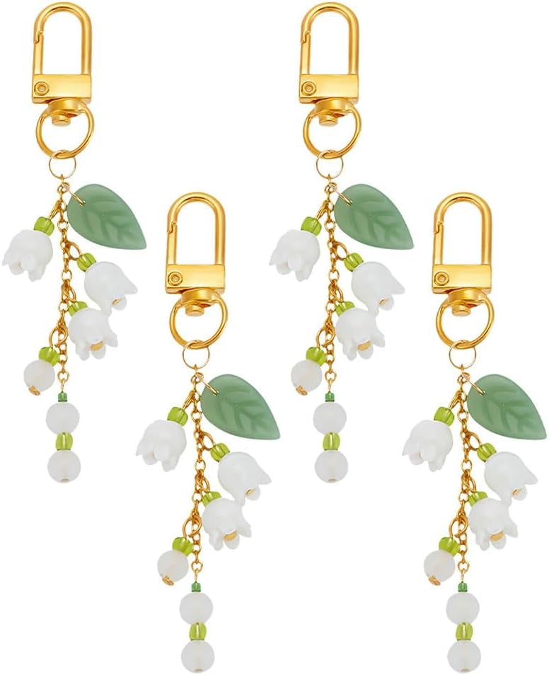 4pcs Lily of the Valley Keychains Glass Charm Keychains with Swivel ...