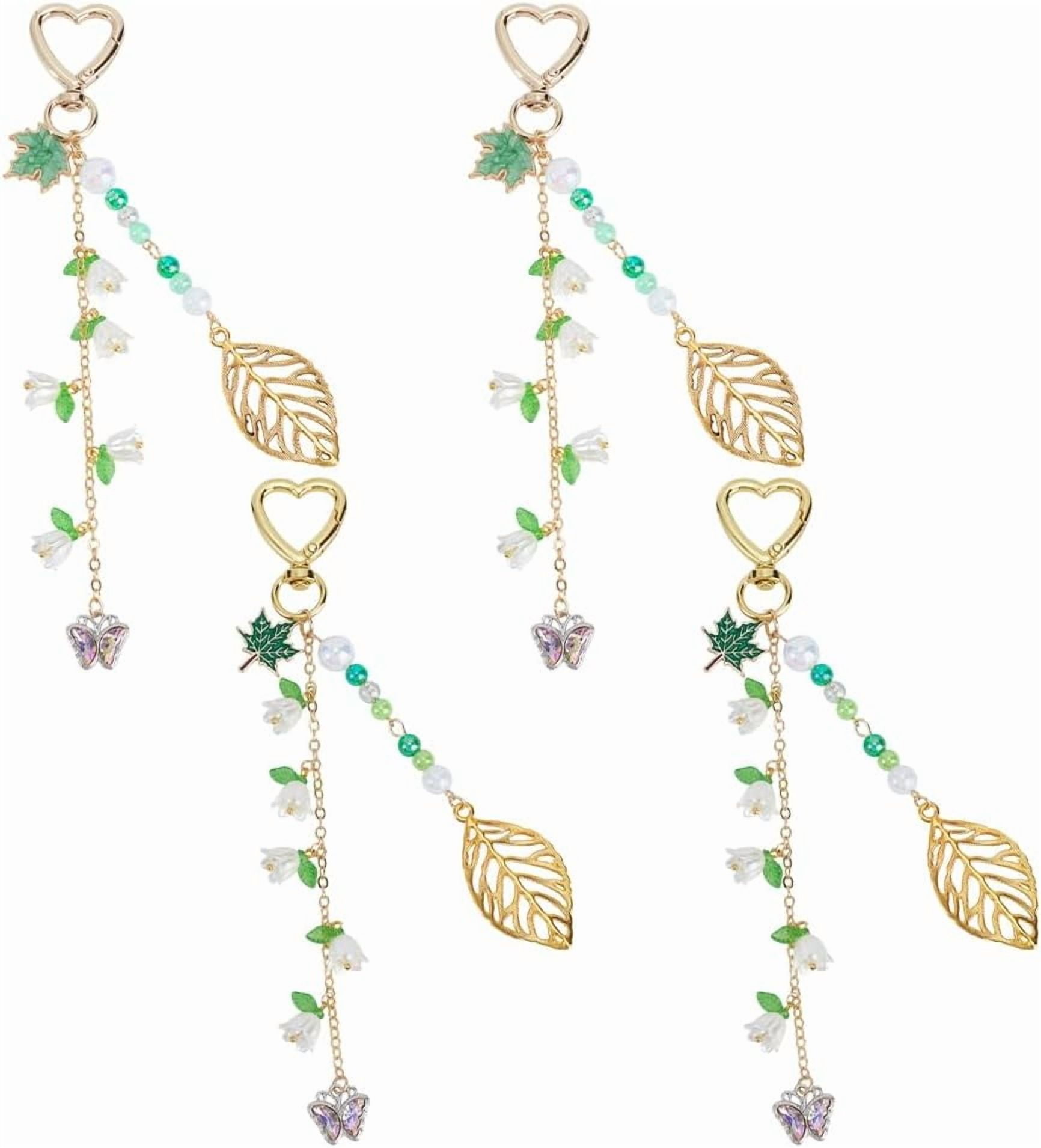 4pcs Lily of the Valley Keychains with Gold Leaf Acrylic Pendant Charm ...