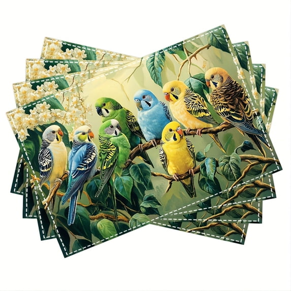 4pcs Linen Place Mats with Parrot Perch Branch Design, 12x18 Inches ...