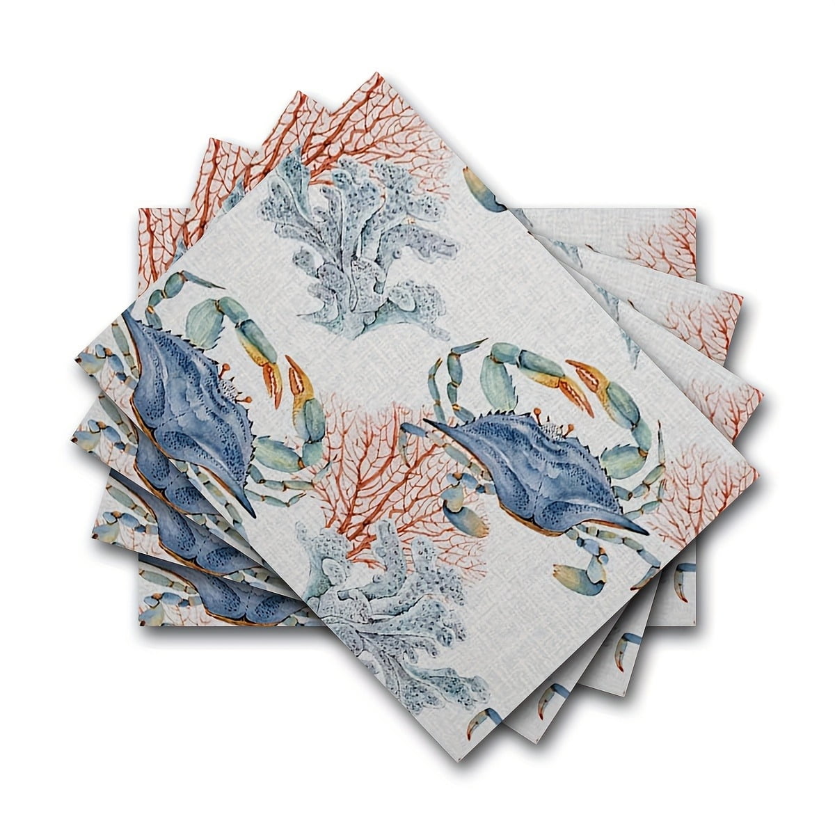 4pcs Linen Placemats | Ocean Crab and Coral Watercolor Design ...