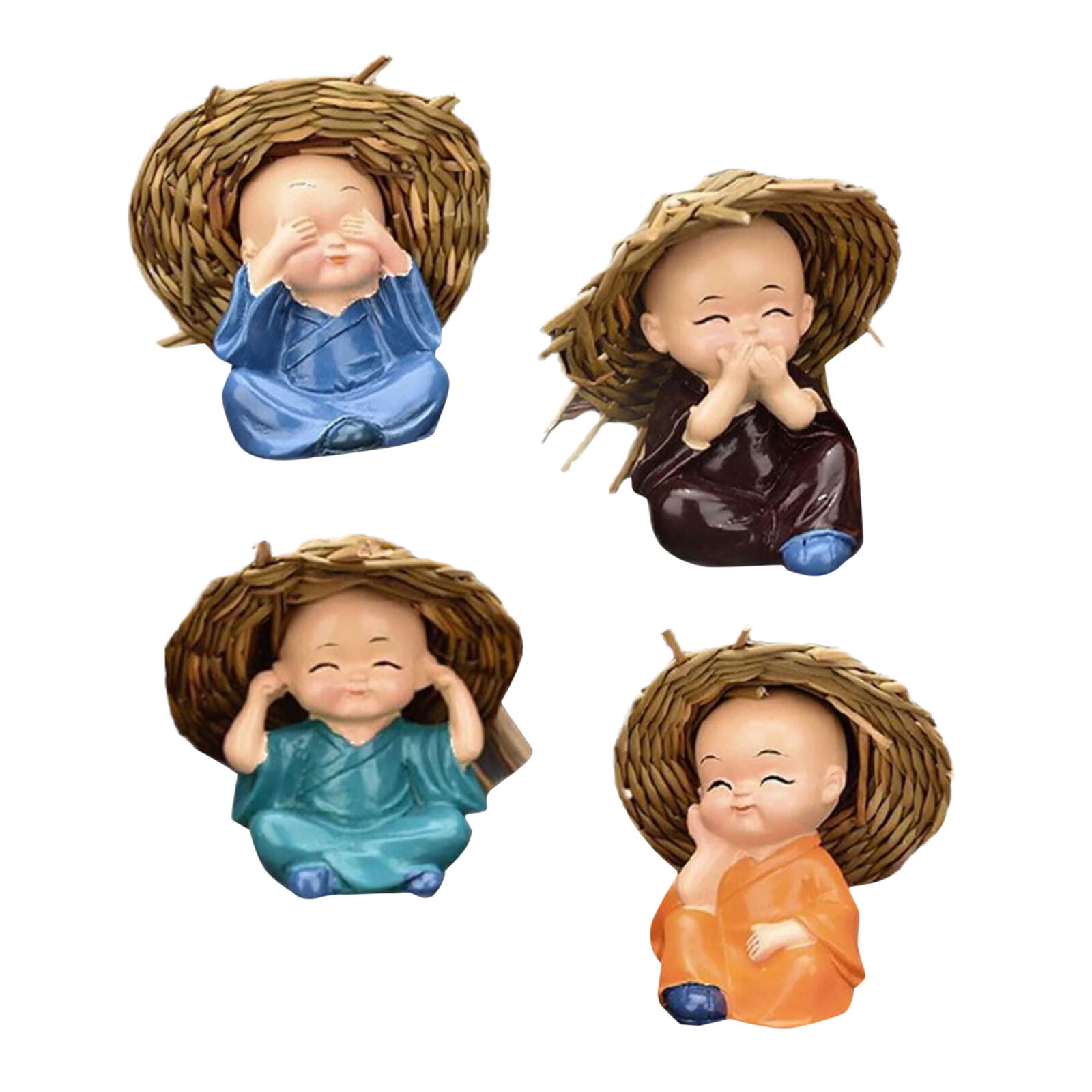 4pcs Little Monk Ornaments Small Monk Models Mini Feng Shui Statue ...