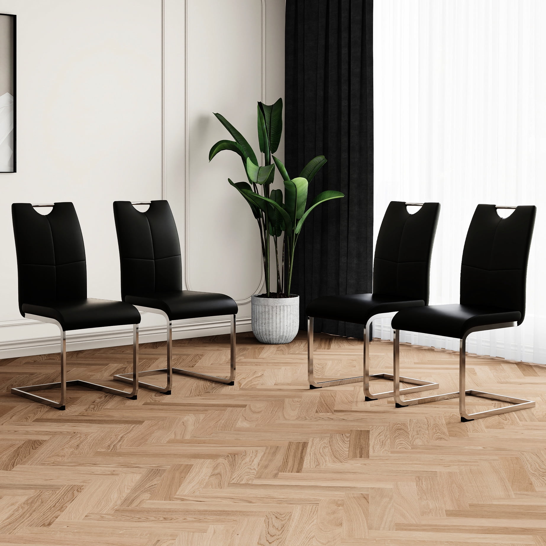 4pcs Living Room Chairs With Faux Leather Seat And Strong Metal ...