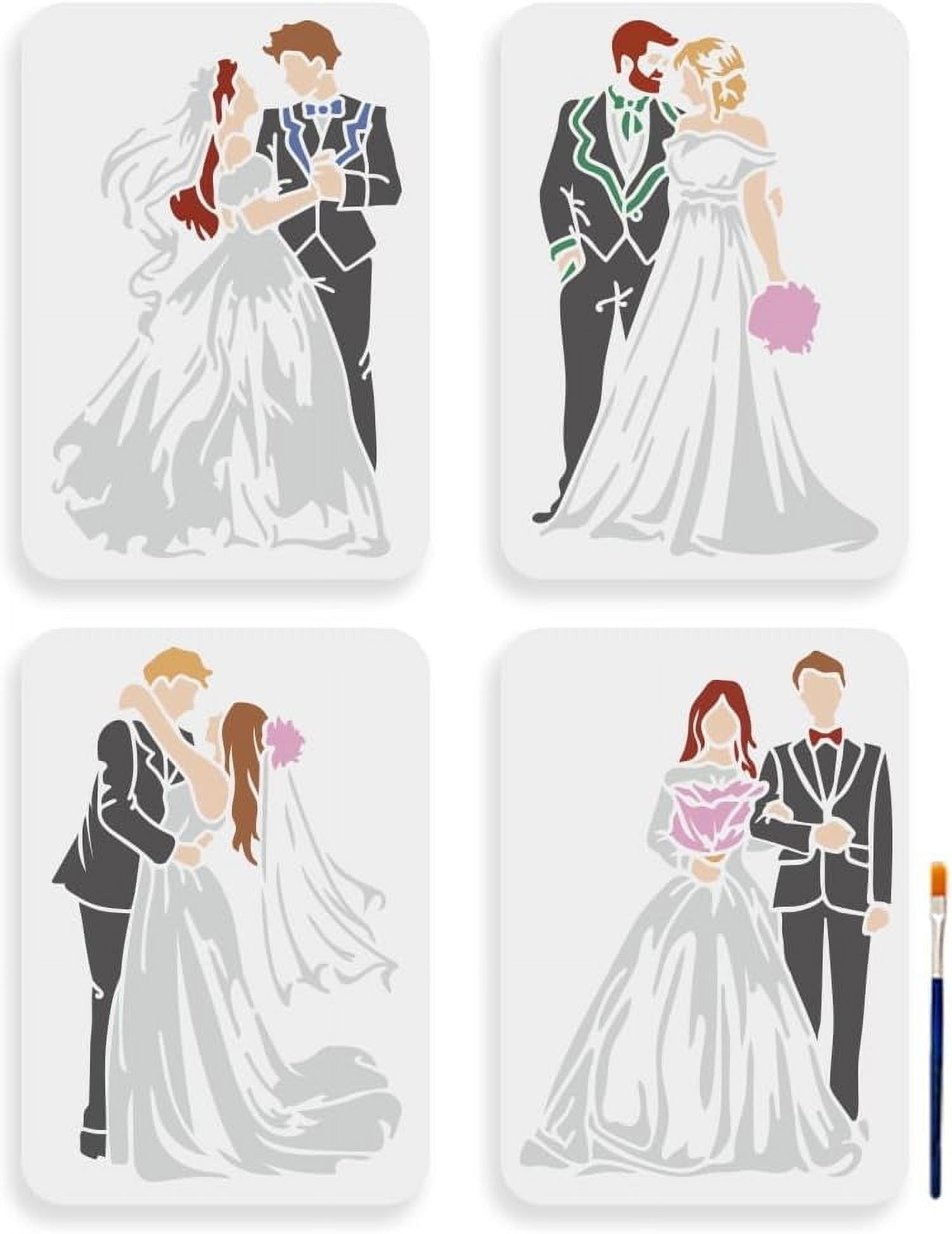 4pcs Love Wedding Stencil 11.7×8.3inch Large Marriage Couple Stencils ...