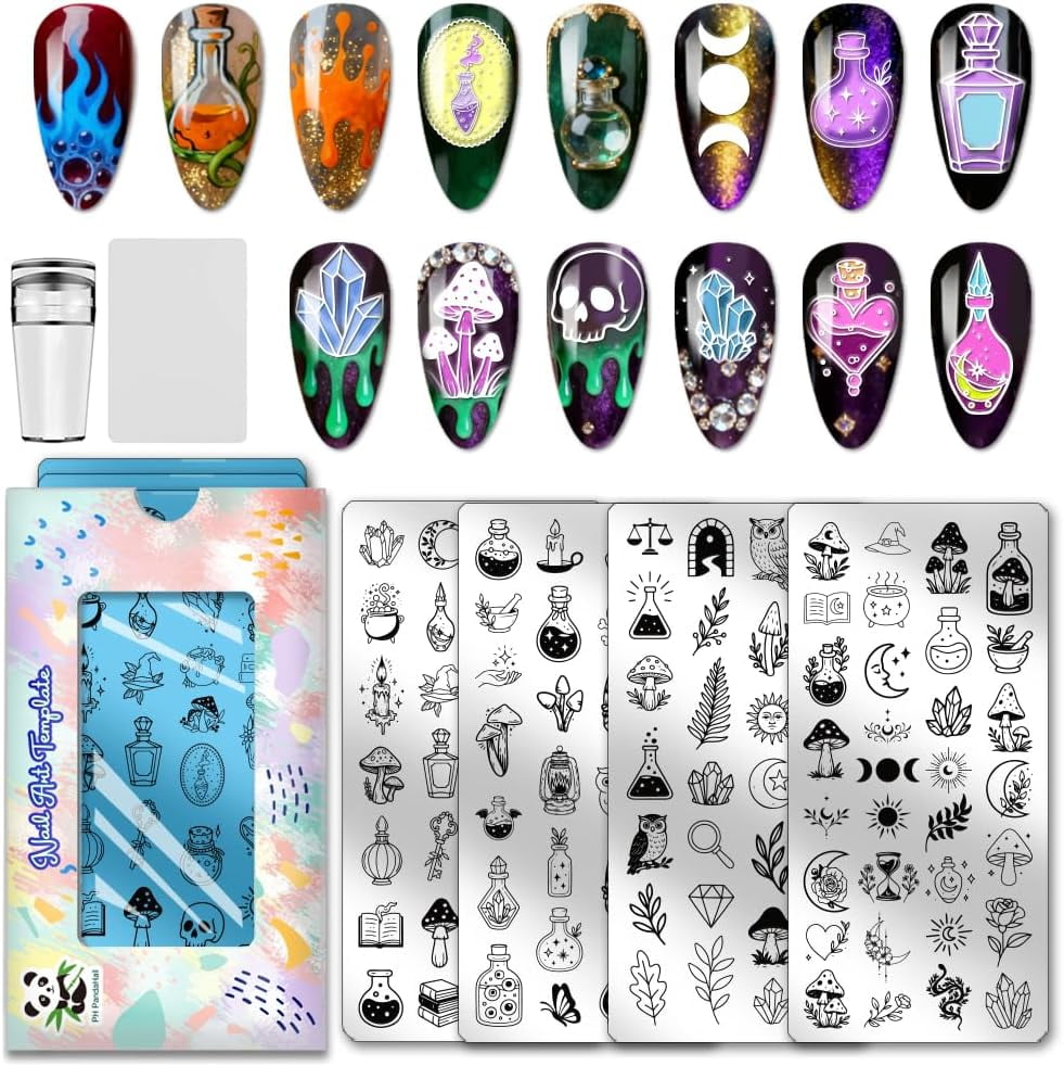 4pcs Magic Theme Nail Stamping Plates Magic Potion Nail Art Templates ...