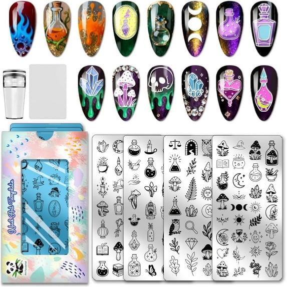 4pcs Magic Theme Nail Stamping Plates Magic Potion Nail Art Templates ...