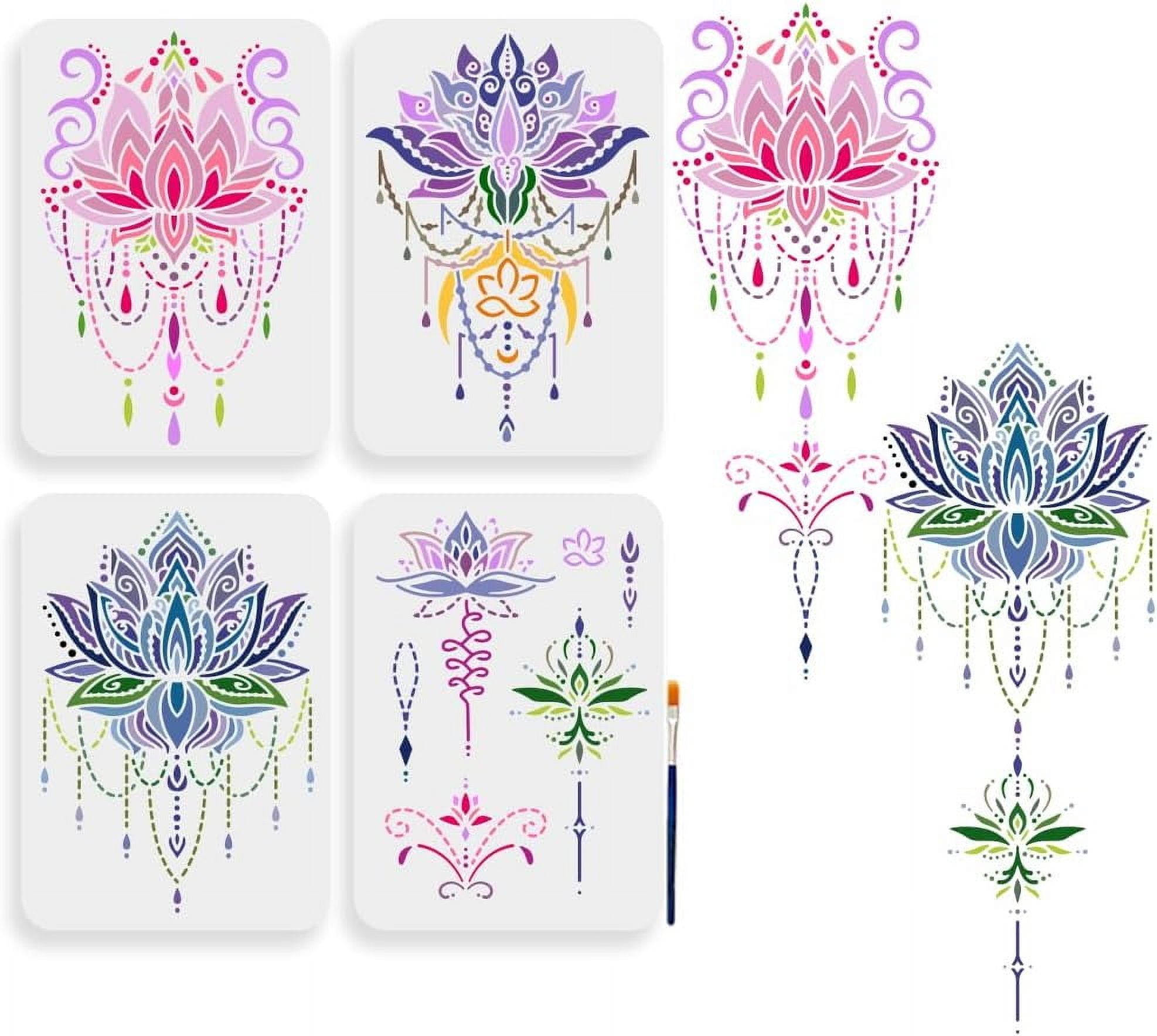 4pcs Mandala Lotus Stencil 11.7×8.3inch Large Gorgeous Lotus Flower ...
