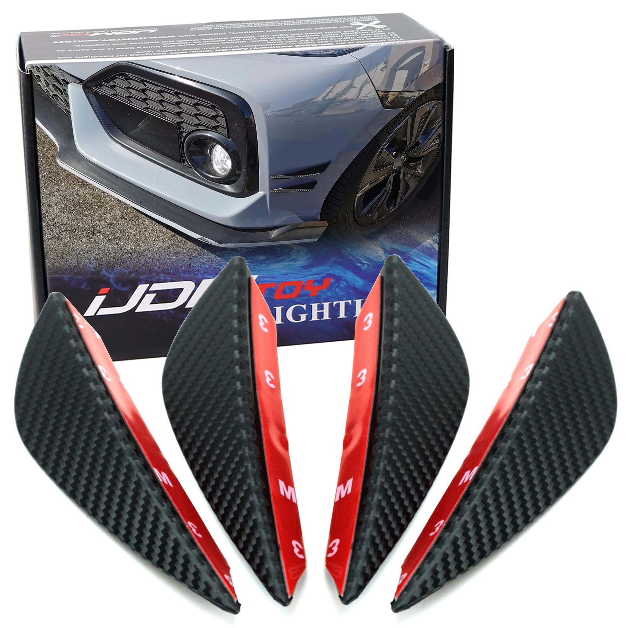 4pcs Matte Black Dry Carbon Fiber Finish Front Bumper Canard, Body ...