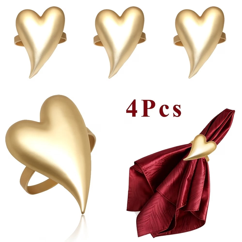 4pcs Matte Golden Heart Napkin Rings - Elegant Metal Holders for ...