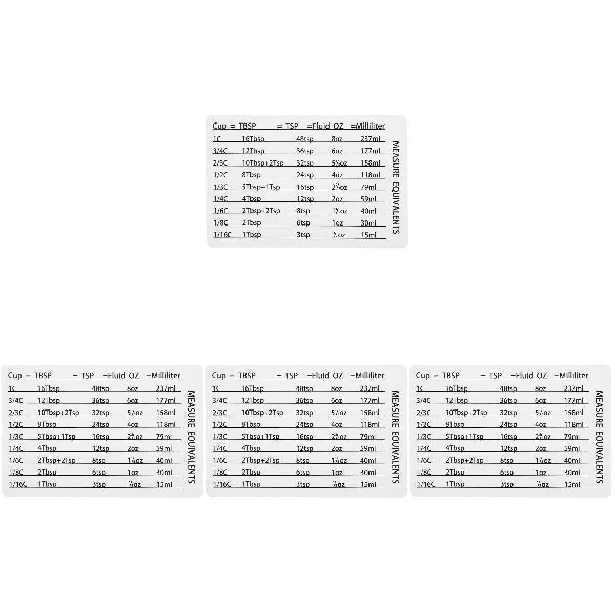 4pcs Measure Equivalents Conversion Chart Kitchen Conversion Chart ...