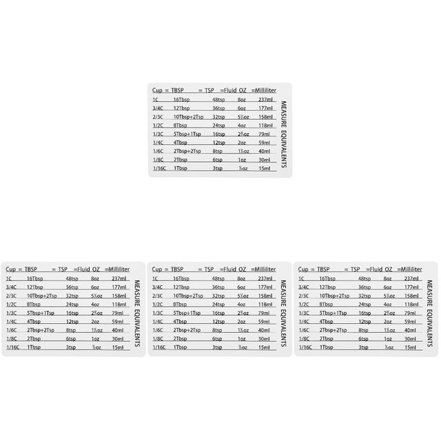 4pcs Measure Equivalents Conversion Chart Kitchen Conversion Chart ...