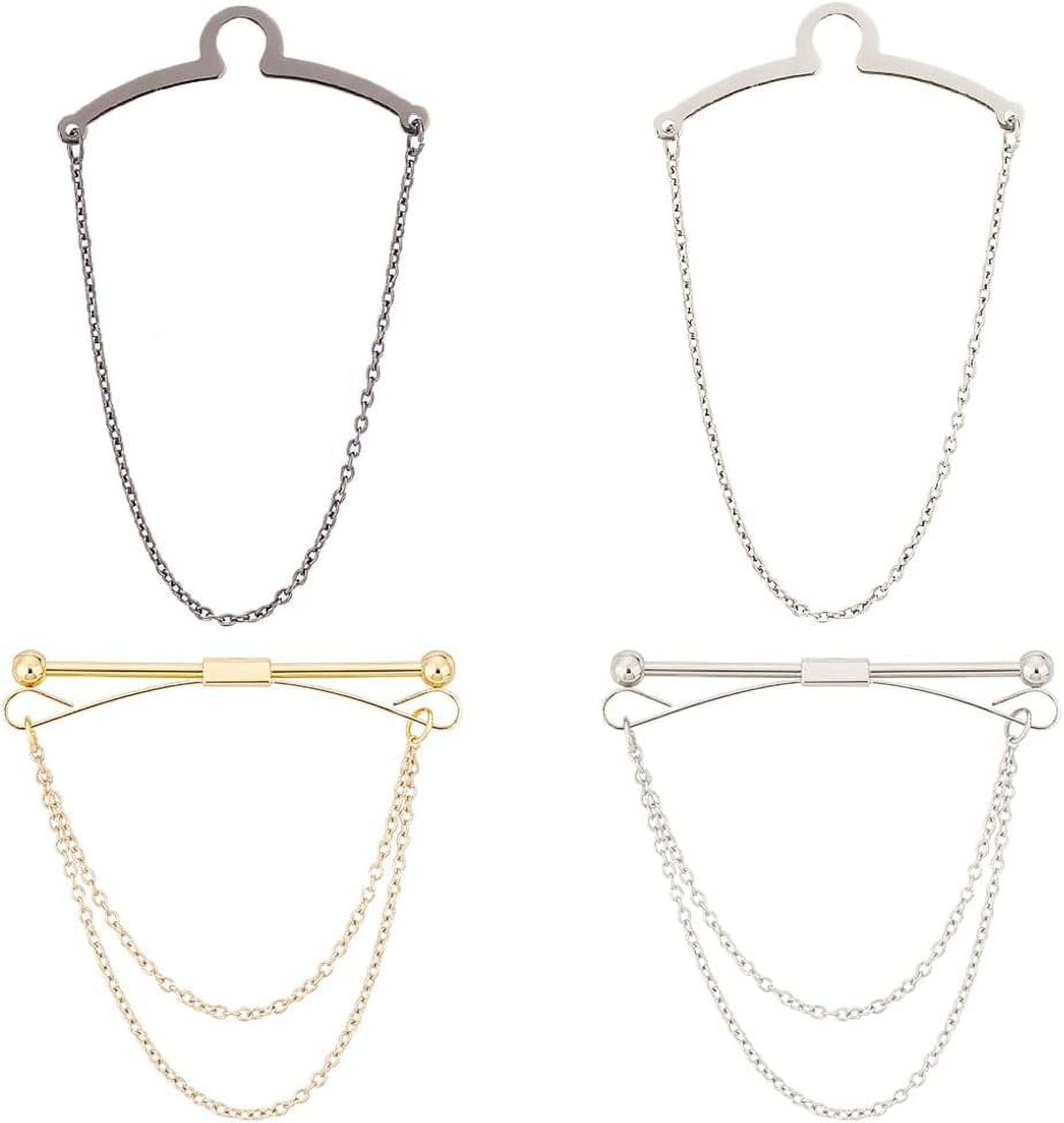 4pcs Men's Tie Chain Collar Bar Pin Tie Clip Chain 2 Styles Single Loop ...