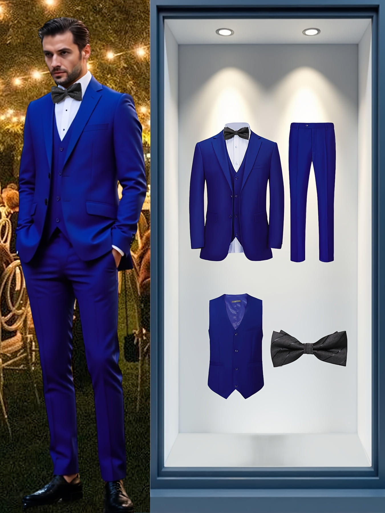 4pcs Men suit Tuxedo Vest Pants Bow Lapel Collar Solid Suit Formal Men ...