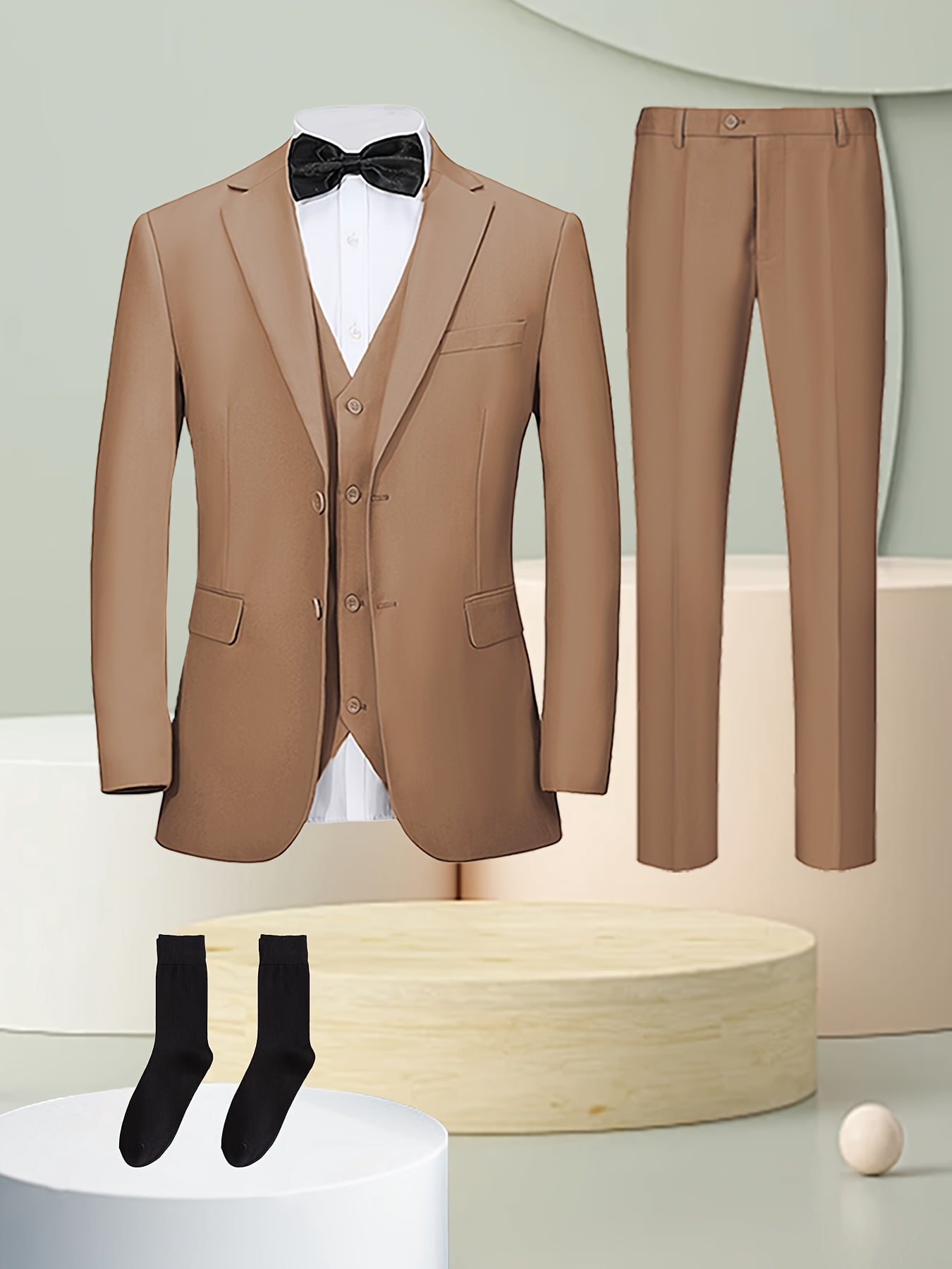 4pcs Men suit Tuxedo Vest Pants Socks Lapel Collar Solid Suit Formal ...