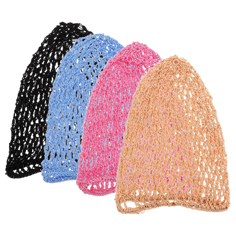 COMPUKAS 4pcs Mesh Crochet Hair Nets Knit Caps for Women Short Hair ...