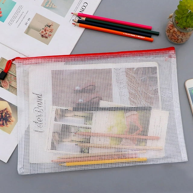 4pcs Mesh Zipper Storage Bag Document Bag Waterproof File Pouch Folders ...