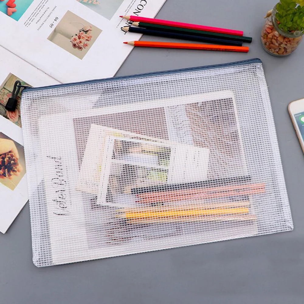 4pcs Mesh Zipper Storage Bag Document Bag Waterproof File Pouch Folders ...