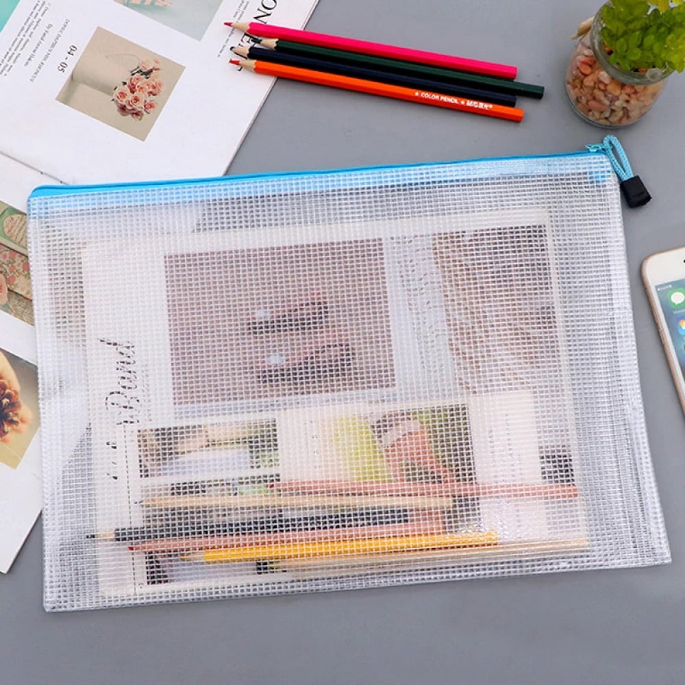 4pcs Mesh Zipper Storage Bag Document Bag Waterproof File Pouch Folders ...