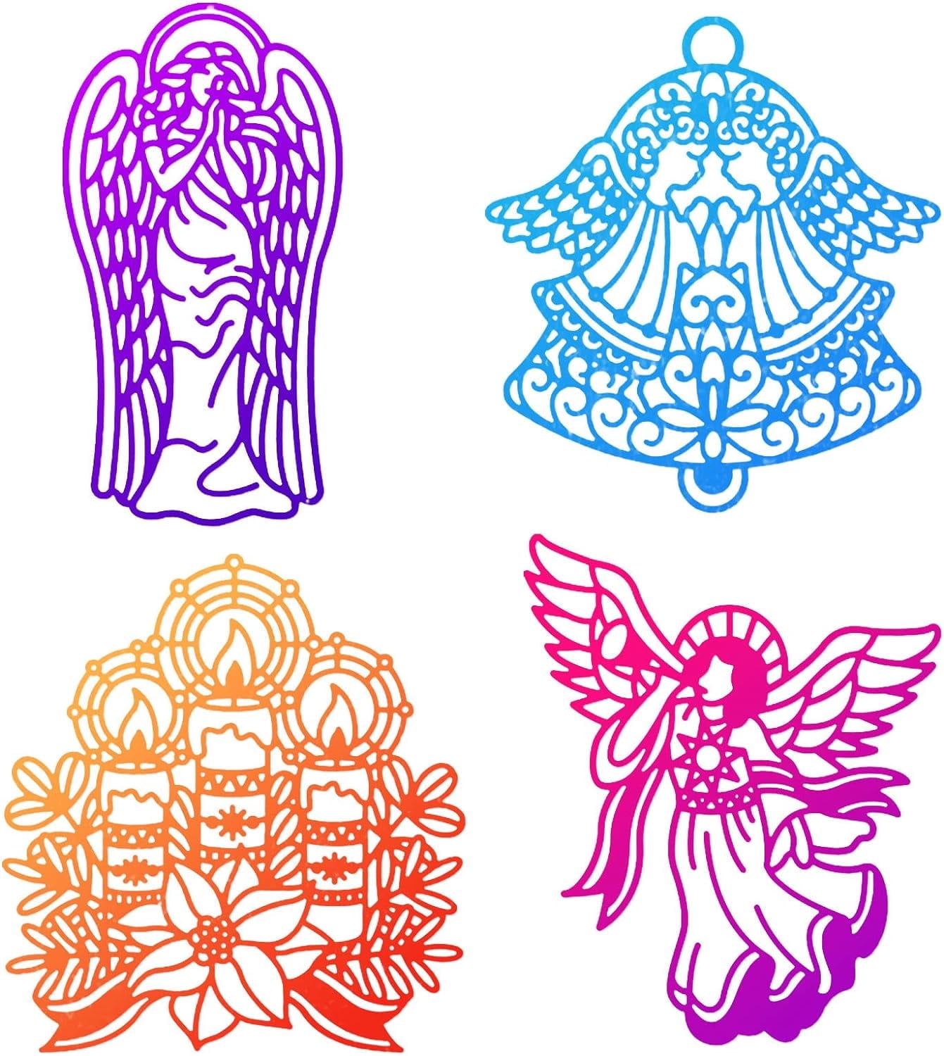 4pcs Metal Angel with Wing Die Cuts Christmas Candle Trio Metal Cutting ...