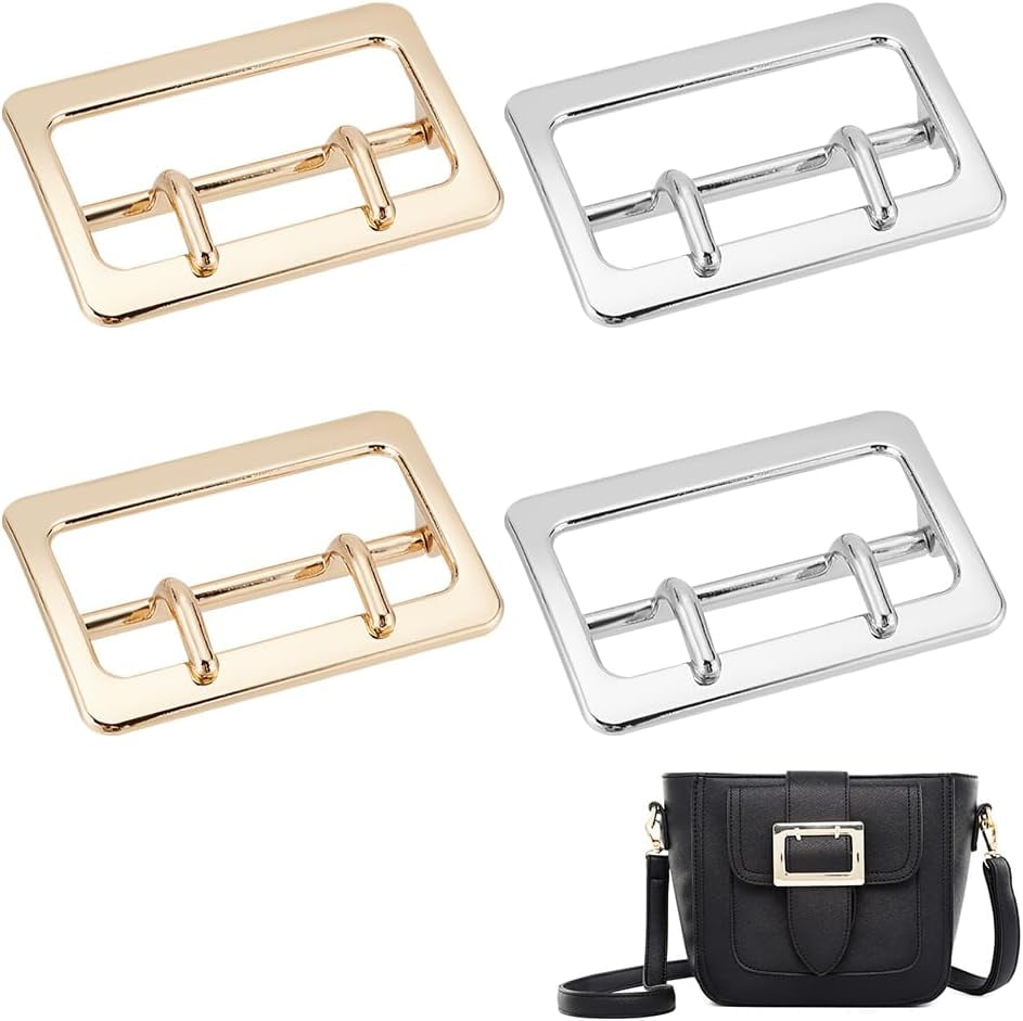 4pcs Metal Belt Adjustable Buckles Double Prong Belt Buckles Rectangle ...
