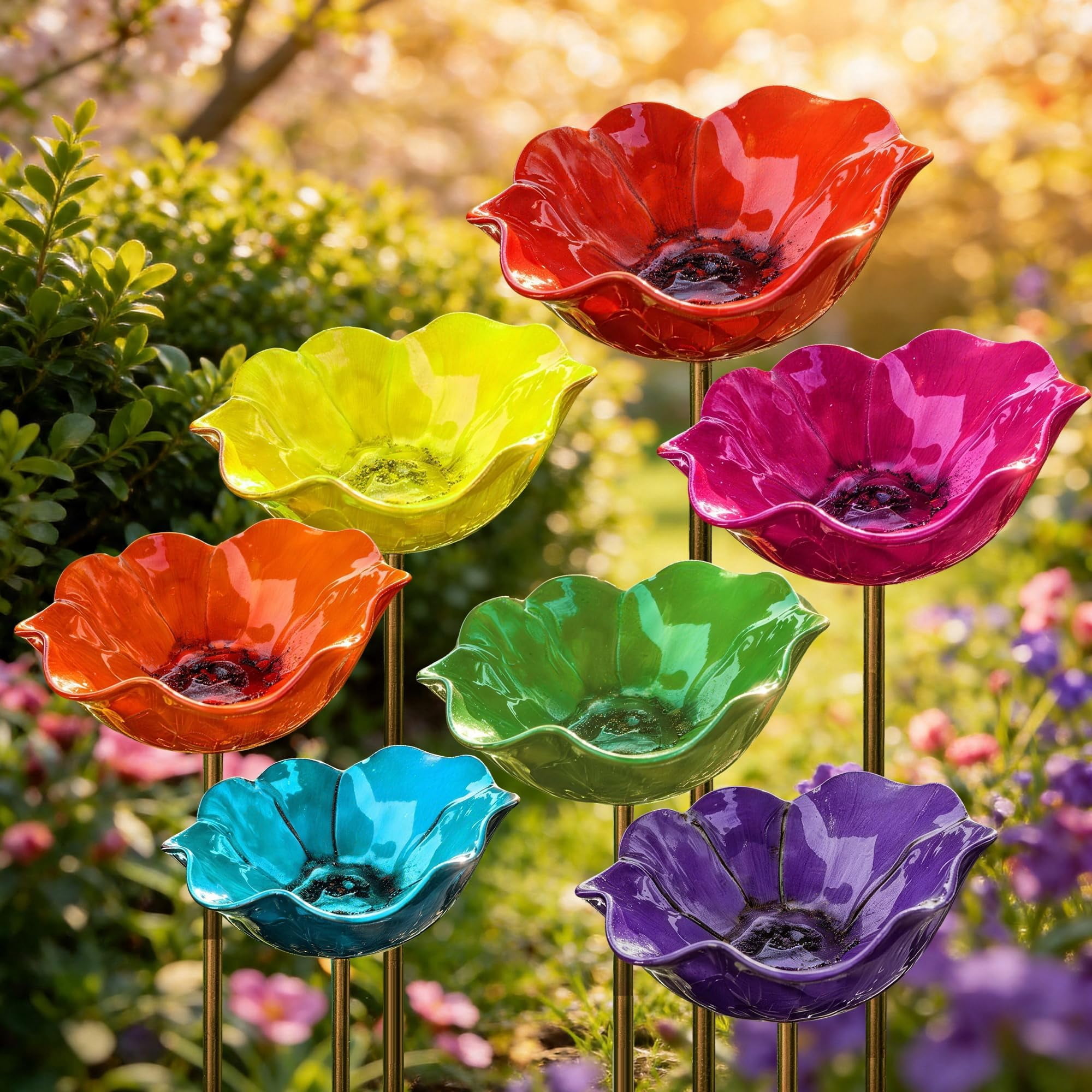 (4pcs) Metal Flower Garden Stakes Bird Bath,Upgraded Handmade Metal ...