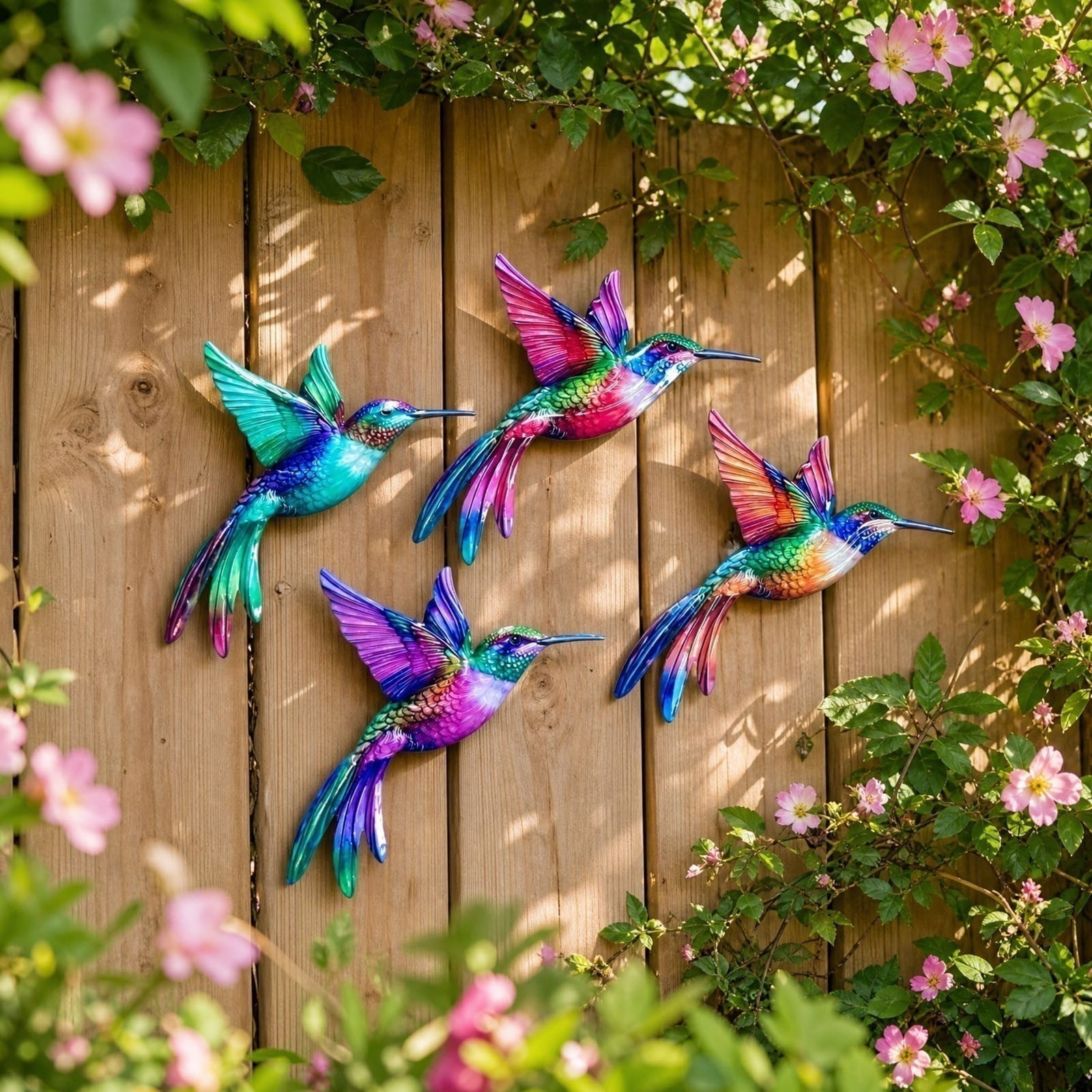 4pcs Metal Hummingbird Wall Art, Colorful Bird Sculptures for Outdoor ...