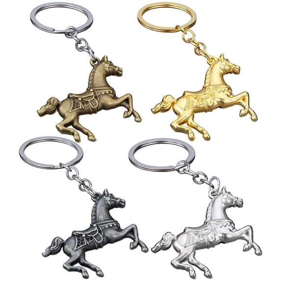 4pcs Metal Running Horse Keychain Stallion Keyring Pony Keychain 3D War ...