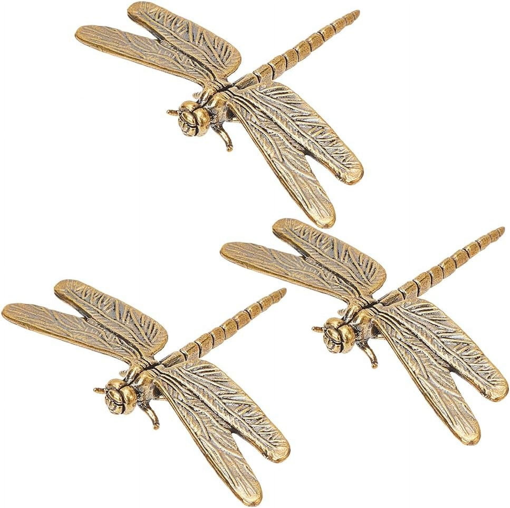 4pcs Mini Dragonfly Sculpture Vintage Brass Decor Metal Insect Ornament ...