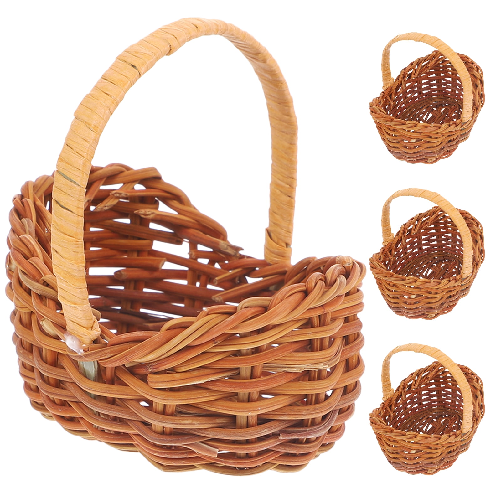 4pcs Mini Woven Baskets Miniature Flower Basket Mini Picnic Basket Tiny ...