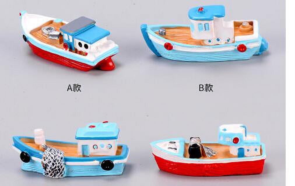 4pcs Miniature Resin Boat Figurines Mini Boat Models Beach Theme Mini ...