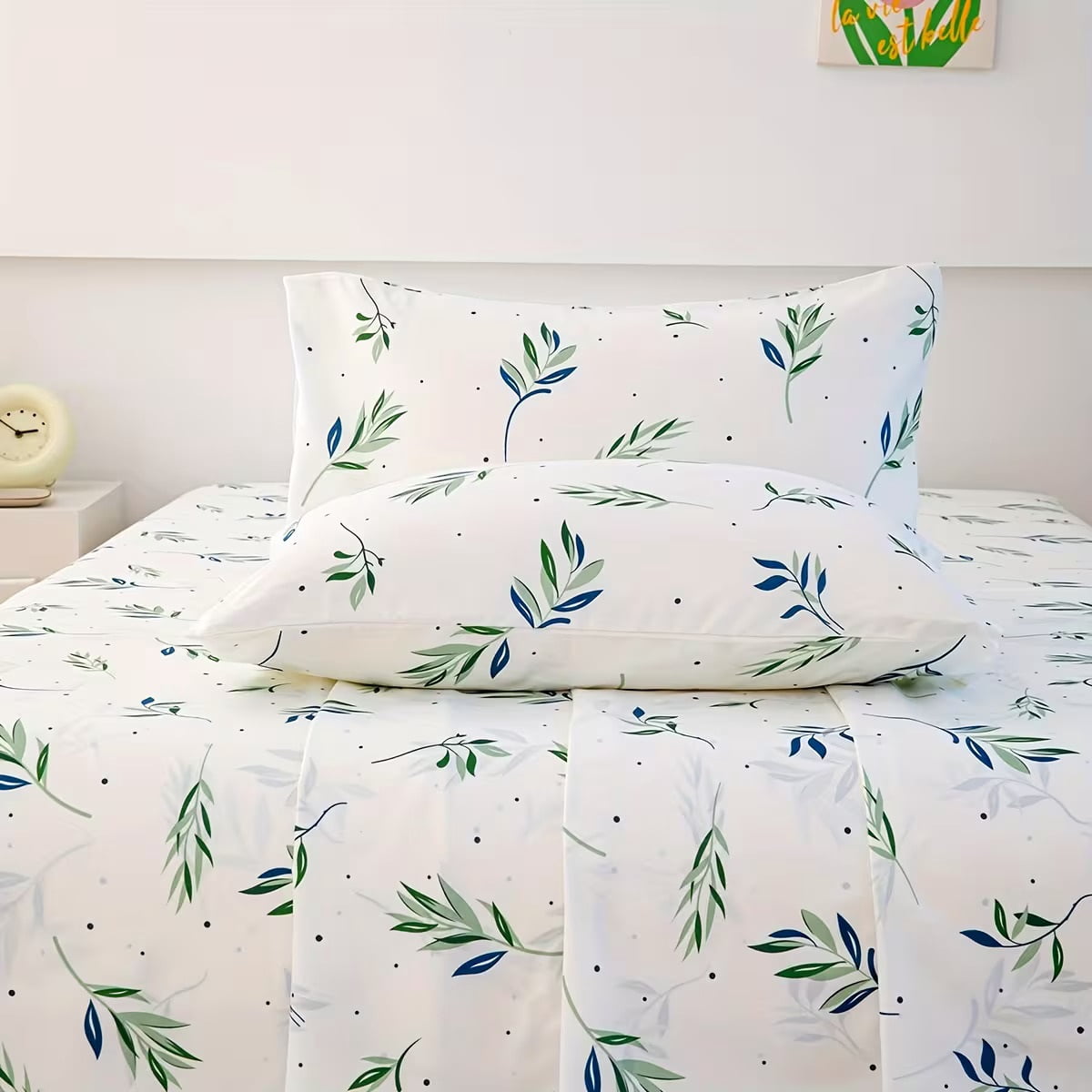4pcs Minimalist Leaf Fitted Sheet Set - Elegant Bedding for Modern ...