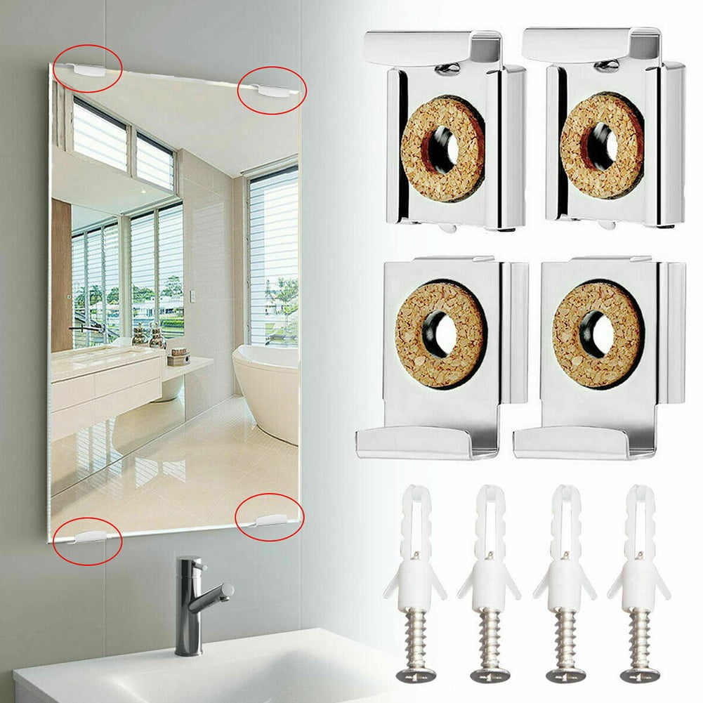 4pcs Mirror Hanger Mirror Fixing Clips Chrome Mirror Wall Mounting ...