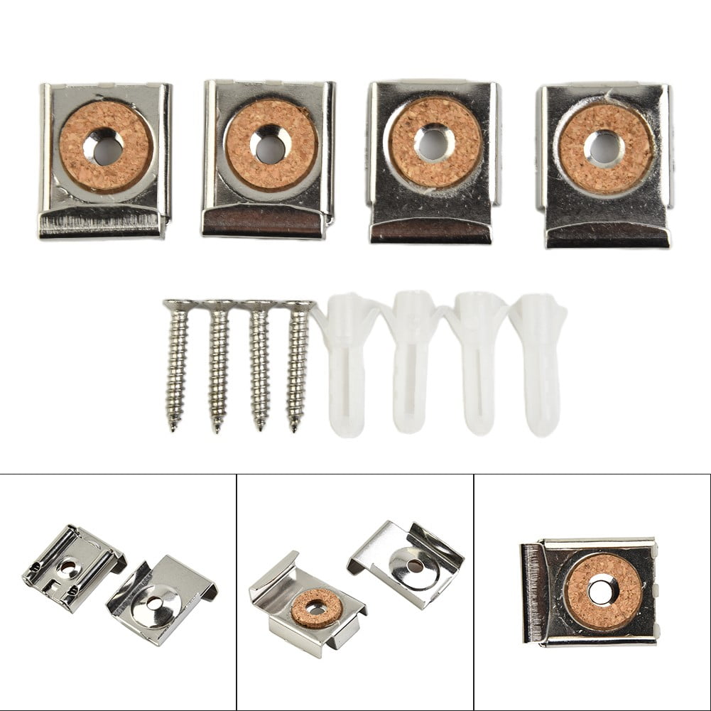 4pcs Mirror Wall Hanging Fixing Kit Frameless Clips Mounting Hanger ...