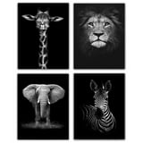 4pcs Modern Black and White Décor Canvas Wall Art,Animals Picture ...