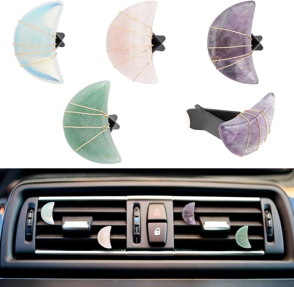 4pcs Moon Natural Stone Car Air Vent Clips Gemstone Car Vent Clips ...